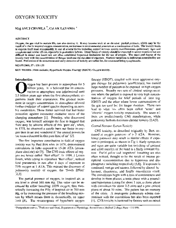 (PDF) Oxygen toxicity | Anuj Chawla - Academia.edu