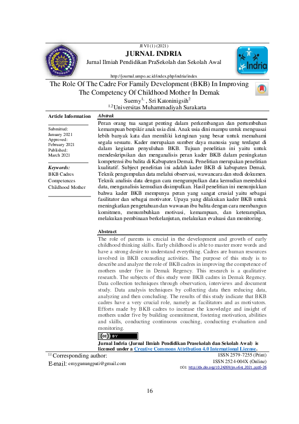(PDF) The Role Of The Cadre For Family Development (BKB) In Improving ...