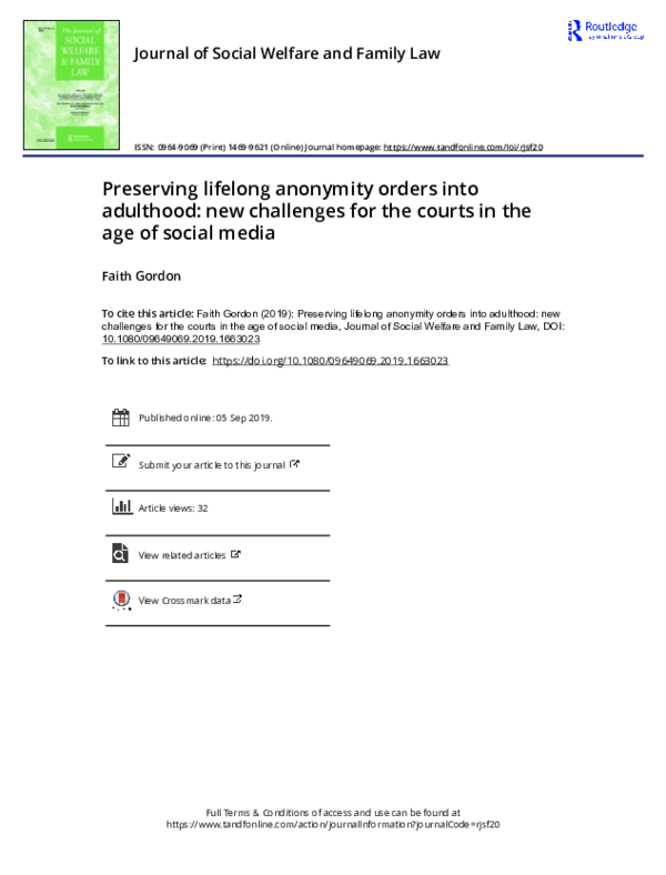 (PDF) Preserving lifelong anonymity orders into adulthood: new ...