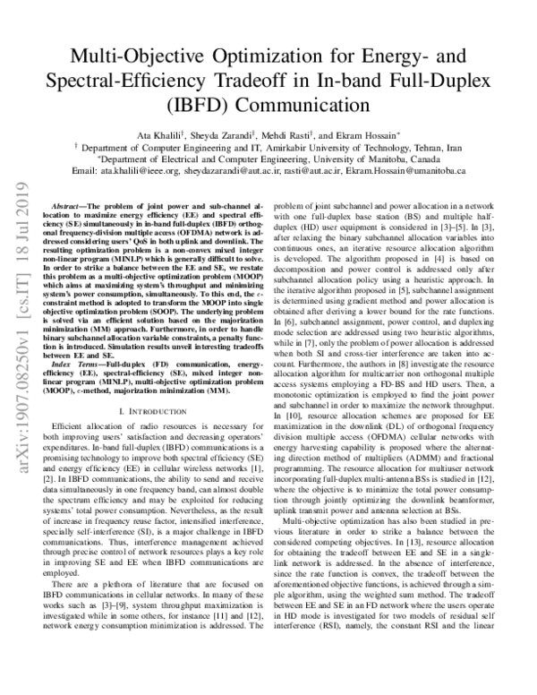 (PDF) Multi-Objective Optimization for Energy- and Spectral-Efficiency Tradeoff in In-Band Full ...
