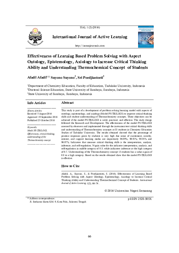 (PDF) Effectiveness of Learning Based Problem Solving with Aspect Ontology, Epistemology ...