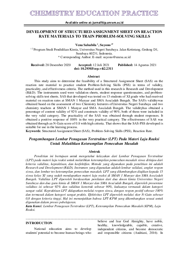 (PDF) Development of Structured Assignment Sheet on Reaction Rate Materials To Train Problem ...