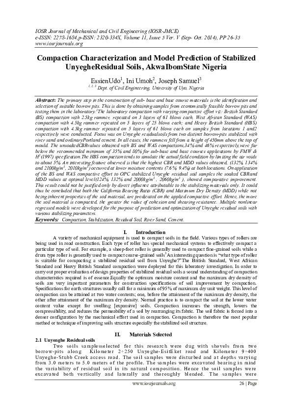 (PDF) Modeling Compaction of Stabilized Unyeghe Soils