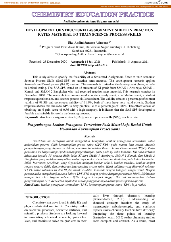(PDF) Development of Structured Assignment Sheet in Reaction Rates ...