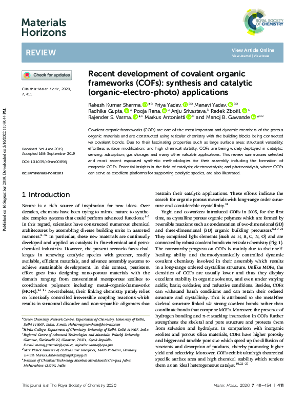 (PDF) Recent development of covalent organic frameworks (COFs): synthesis and catalytic (organic ...