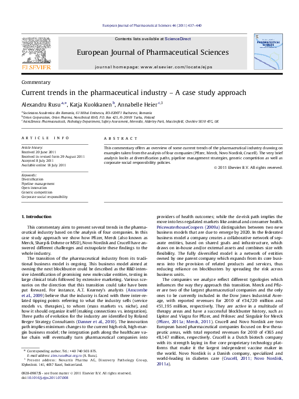 (PDF) Current trends in the pharmaceutical industry – A case study approach
