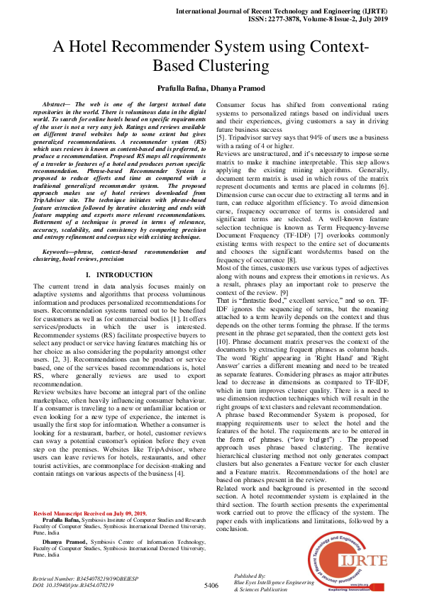 (PDF) A Grouping Hotel Recommender System Based on Deep Learning and Sentiment Analysis | ameneh ...