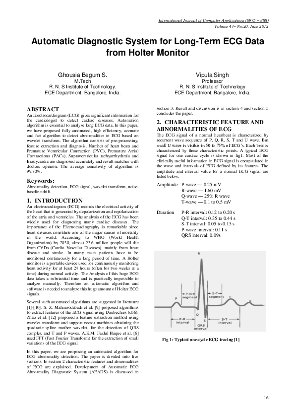 Pdf Automated Ecg Diagnosis Via Wavelet Transform