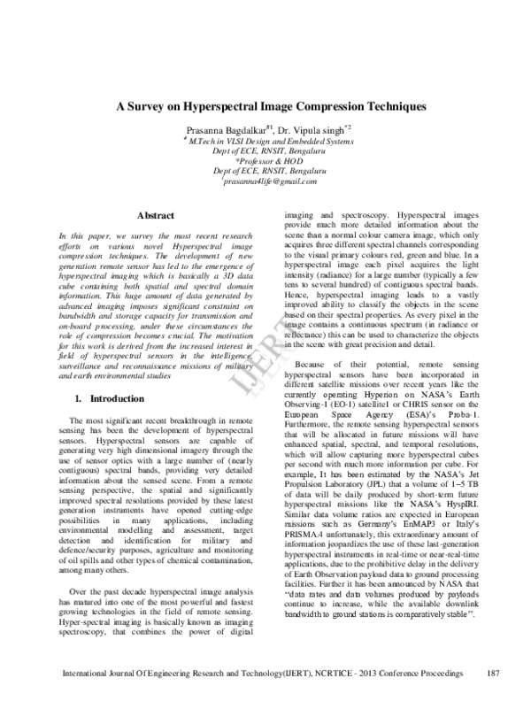 (PDF) A Survey on Hyperspectral Image Compression Techniques