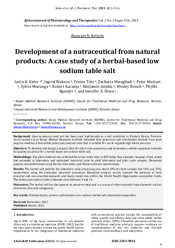 (PDF) Development of a nutraceutical from natural products: A case ...