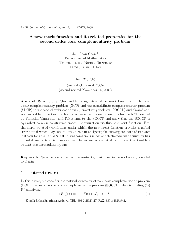 (PDF) A new merit function and its related properties for the second-order cone complementarity ...