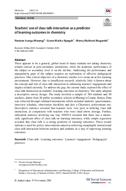 (PDF) Teachers’ use of class talk interaction as a predictor of ...