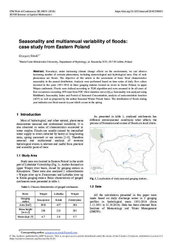 (PDF) Seasonality and multiannual variability of floods: case study ...