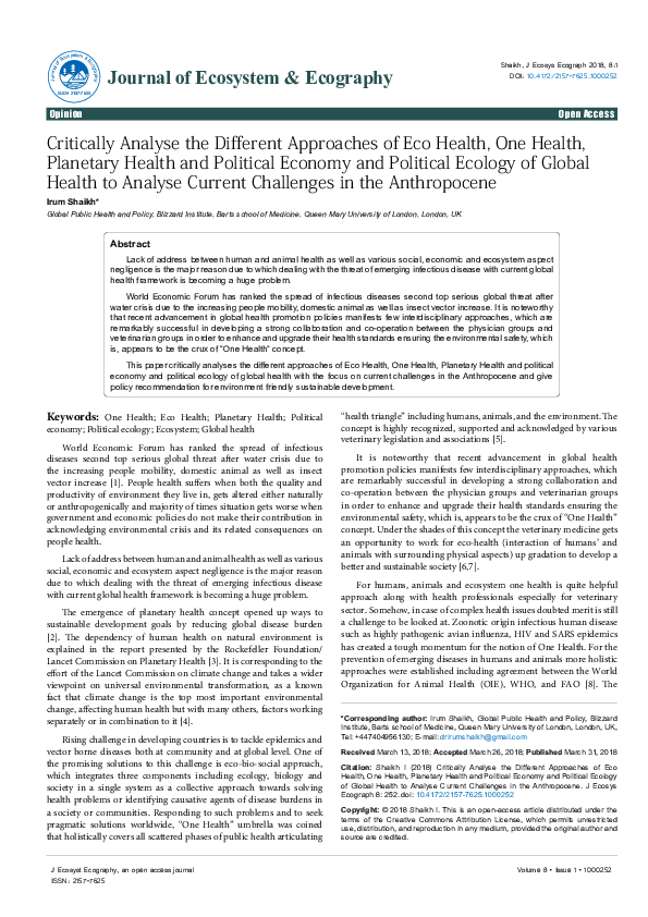 (PDF) Critically Analyse the Different Approaches of Eco Health, One ...