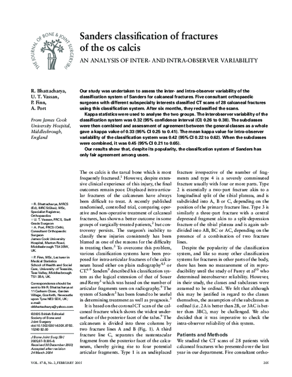 (PDF) Sanders classification of fractures of the os calcis