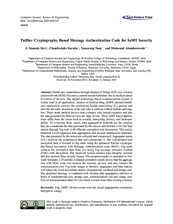(PDF) Paillier Cryptography Based Message Authentication Code for IoMT ... (PDF) Paillier Cryptography Based Message Authentication Code for IoMT ...