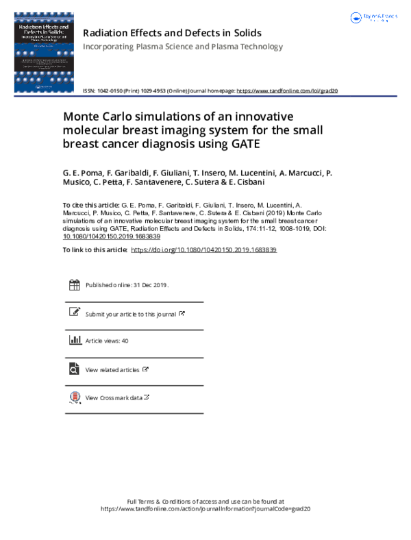 Pdf Monte Carlo Simulations Of An Innovative Molecular Breast Imaging System For The Small