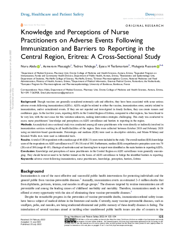 (PDF) Knowledge and Perceptions of Nurse Practitioners on Adverse ...