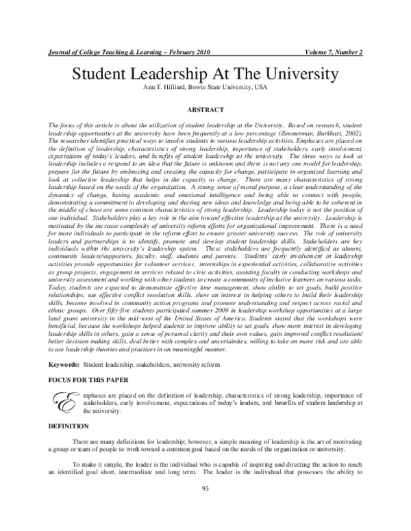 (PDF) Student Leadership At The University