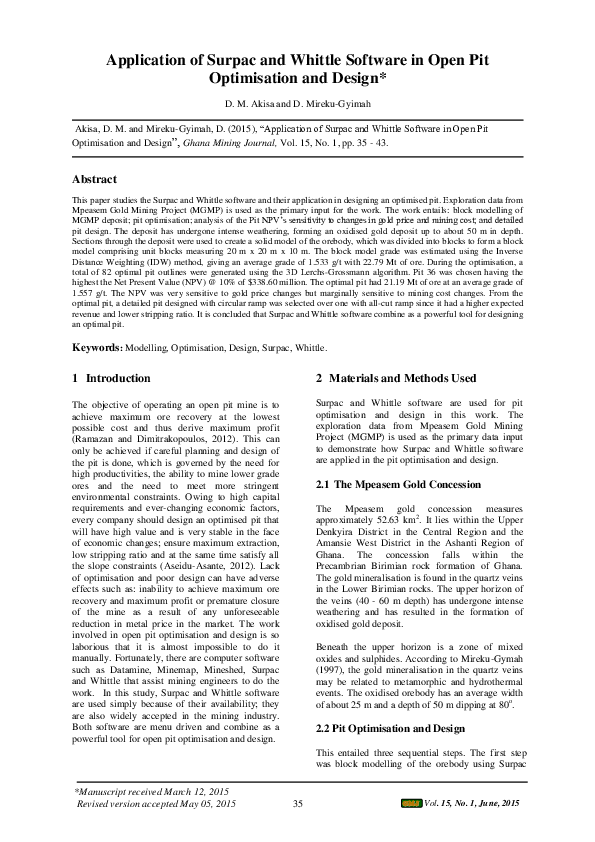 (PDF) Application of Surpac and Whittle Software in Open Pit ...