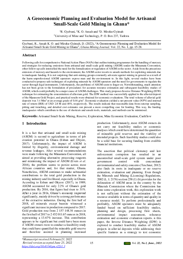 (PDF) A Geoeconomic Planning and Evaluation Model for Artisanal Small-Scale Gold Mining in Ghana
