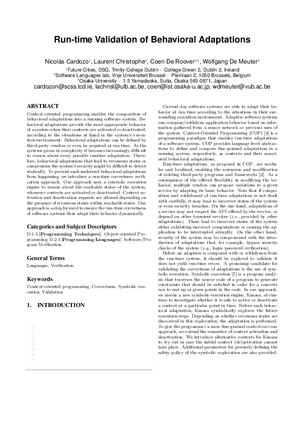 (PDF) Run-time Validation of Behavioral Adaptations