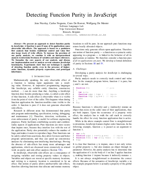 (PDF) Detecting function purity in JavaScript