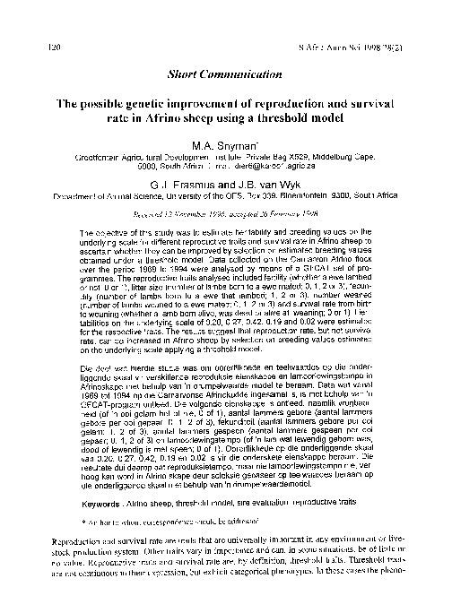 (PDF) The possible genetic improvement of reproduction and survival ...