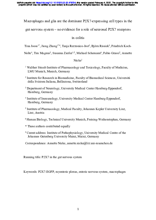 (PDF) Macrophages and glia are the dominant P2X7-expressing cell types in the gut nervous system ...