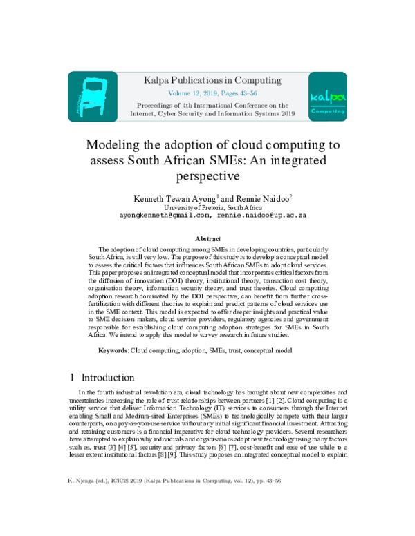 (PDF) Modeling the adoption of cloud computing to assess South African SMEs: An integrated ...