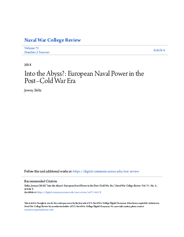 (PDF) Into the Abyss?: European Naval Power in the Post–Cold War Era