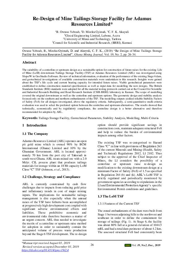 (PDF) Re-Design of Mine Tailings Storage Facility for Adamus Resources ...