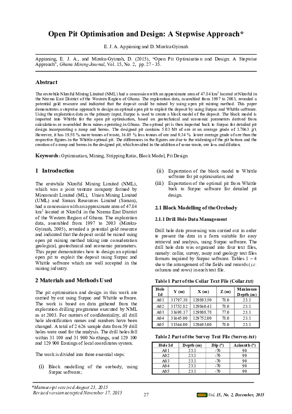 (PDF) Pit Optimisation and Design : A Stepwise Approach