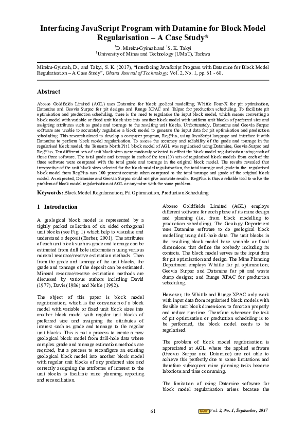(PDF) Interfacing JavaScript Program with Datamine for Block Model Regularisation – A Case Study