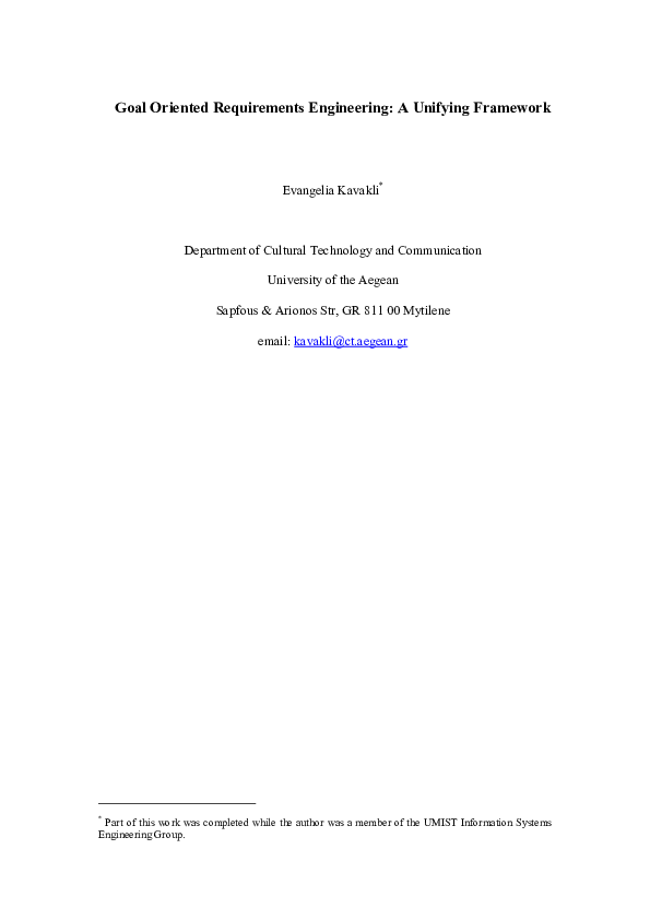 (PDF) Goal-Oriented Requirements Engineering: A Unifying Framework