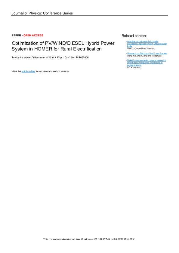 (PDF) Optimization of PV/WIND/DIESEL Hybrid Power System in HOMER for ...