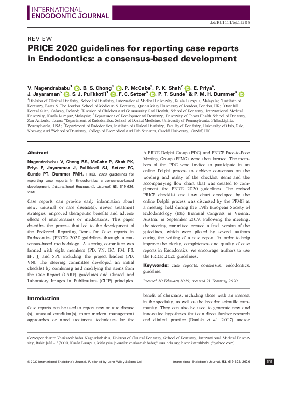 (PDF) PRICE 2020 guidelines for reporting case reports in Endodontics ...