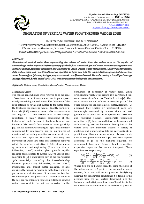 (PDF) Simulation of vertical water flow through vadose zone | haruna ...