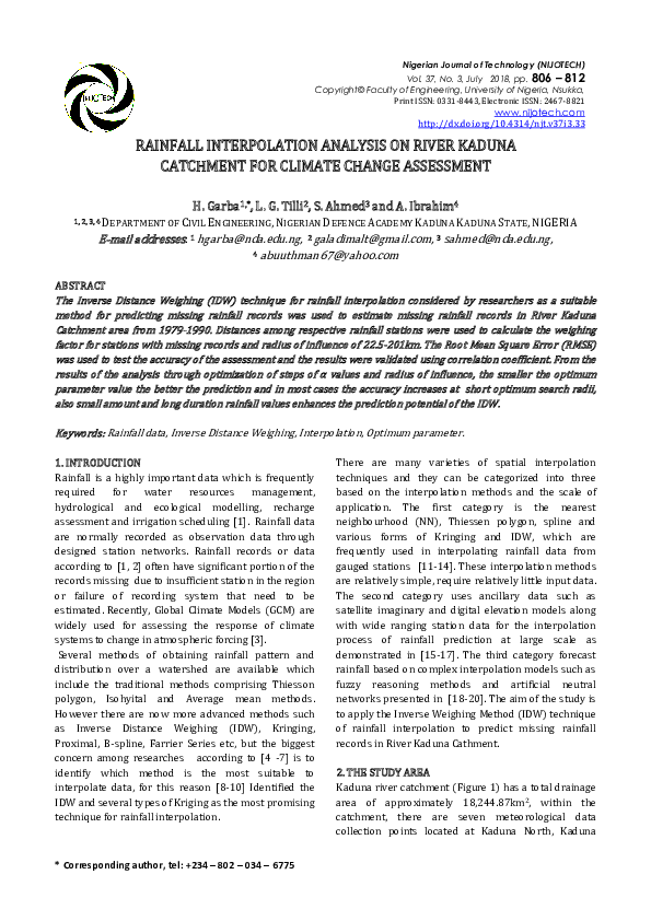 (PDF) Rainfall Interpolation in Kaduna Catchment