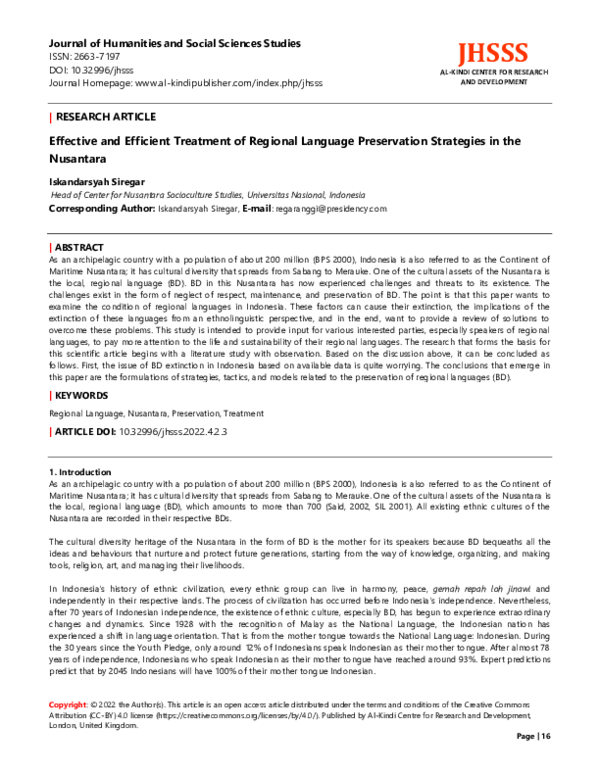 (PDF) Effective and Efficient Treatment of Regional Language ...