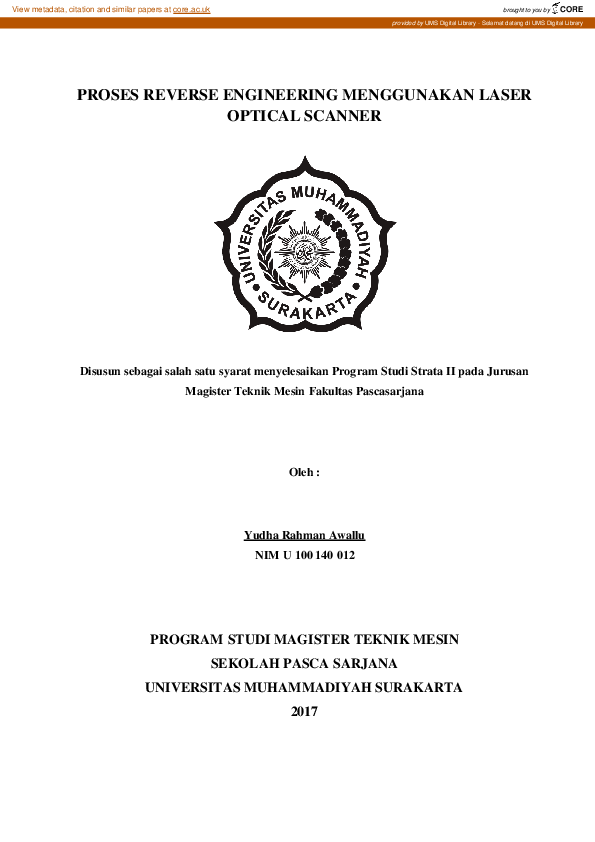 (PDF) Proses Reverse Engineering Menggunakan Laser Optical Scanner