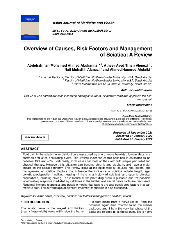 (PDF) Overview of Causes, Risk Factors and Management of Sciatica: A Review