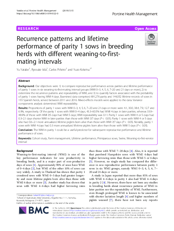(PDF) Recurrence patterns and lifetime performance of parity 1 sows in breeding herds with ...