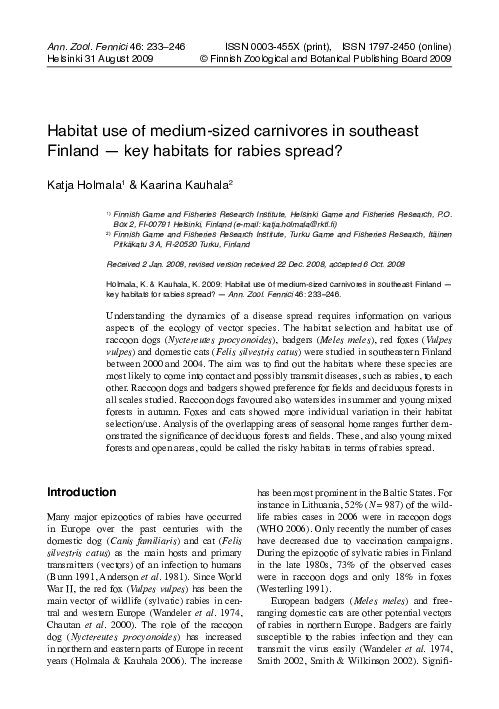 (PDF) Habitat use of Medium-Sized Carnivores in Southeast Finland — Key ...