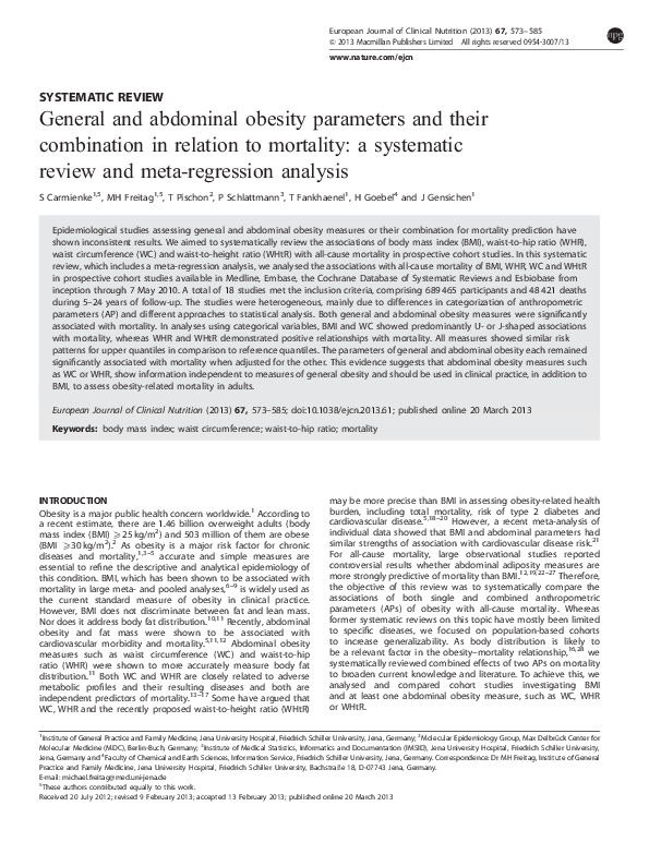 (PDF) General and abdominal obesity parameters and their combination in ...