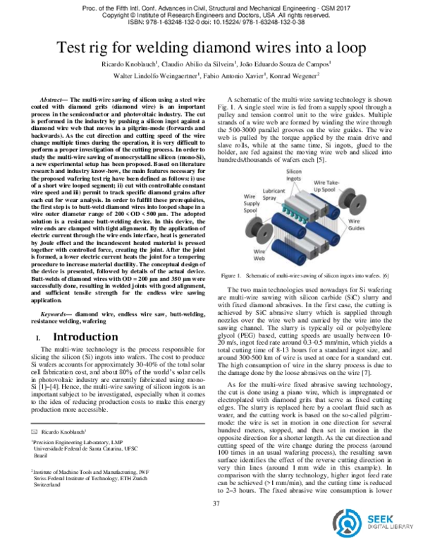 (PDF) Test rig for welding diamond wires into a loop
