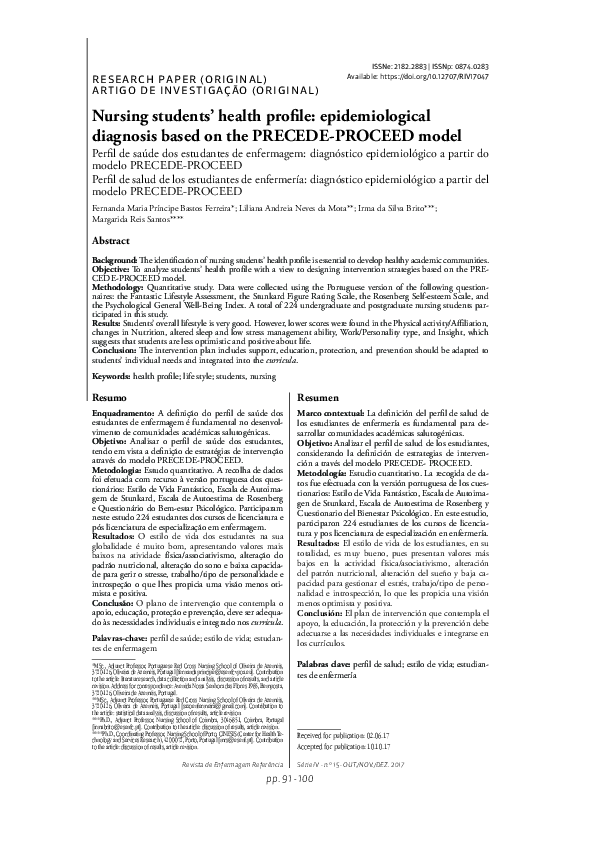 (PDF) Perfil de salud de los estudiantes de enfermería: diagnóstico ...