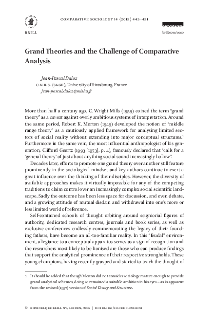 (PDF) Grand Theories and the Challenge of Comparative Analysis