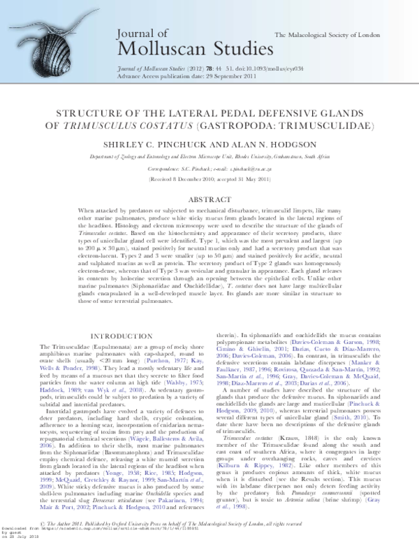 (PDF) Structure of the lateral pedal defensive glands of Trimusculus costatus (Gastropoda ...