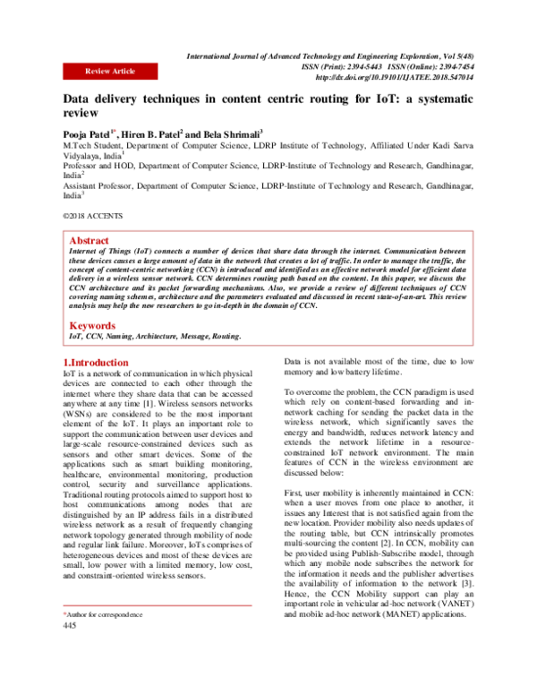 Pdf Data Delivery Techniques In Content Centric Routing For Iot A